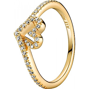PANDORA Timeless Wish Sparkling Heart Ring - Hand-Finished 14k Gold-Plated PANDORA Shine with Cubic Zirconia - Size 6 - No Gift Box