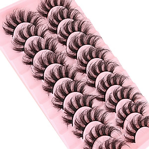 MilyBest Lashes False Eyelashes 10 Pairs Fluffy Cat Eye Faux Mink Lashes Pestañas Postizas D Curl Volume Fake Lashes Wispy Natural Look Eye Lashes Strip Sets Pack