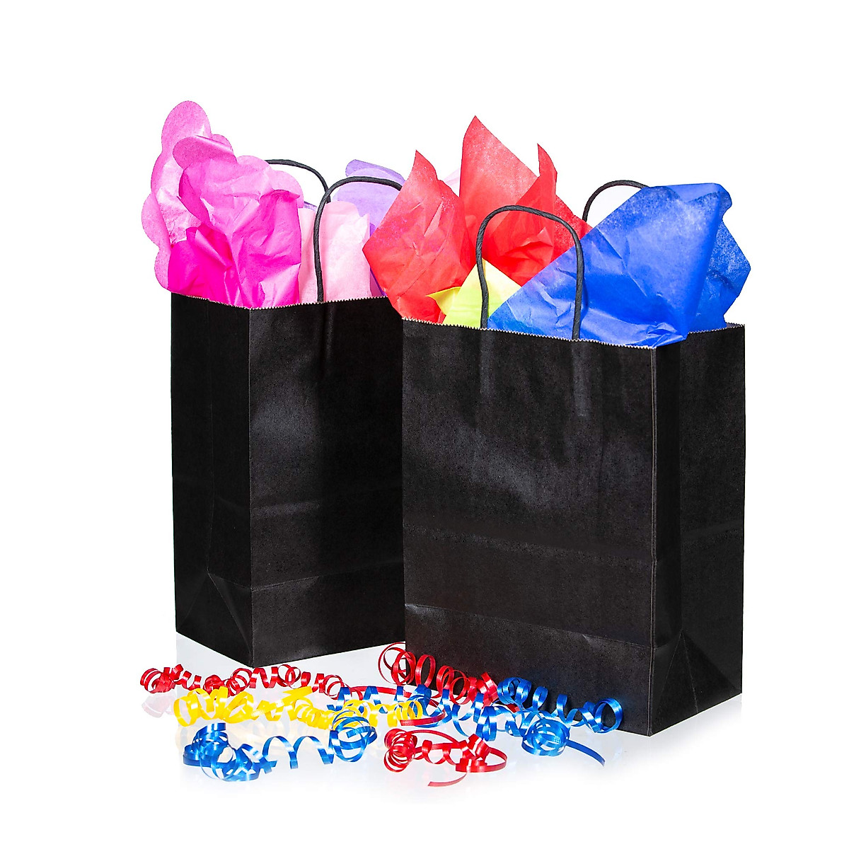 [100 Bags] 6.25x3.5x8. Kraft Paper Gift Bags with Handles Bulks. Ideal for Shopping, Packaging, Retail, Party, Craft, Gifts, Wedding, Recycled, Business, Goody and Merchandise Bag (White)