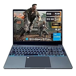 thunderb 15.6" Laptop Windows 11 Pro for Gaming, Business, School w/Intel i5 4.20GHz, 8GB RAM, 512GB SSD, Multicolor Backlit Keyboard, Fingerprint, HD Camera, Bluetooth, HDMI, USB 3.0, Metal Design