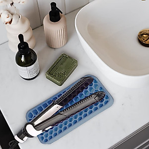 Small Silicone Pad for Curling Iron, Thicker Heat Resistant Silicone Mat for Hair Tools, Portable Hair Styling Tool Rest Holder for Straightener, Hair Dryer, Flat Iron (Blue)