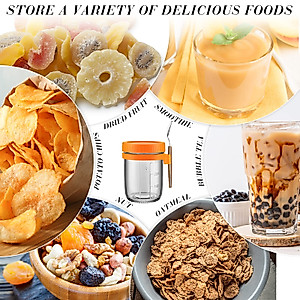 Sieral 4 Set Overnight Oats Containers with Lid and Spoon Overnight Oats Jars 12oz Glass Airtight with Measurement for Cereal Yogurt Milk (Multicolor)