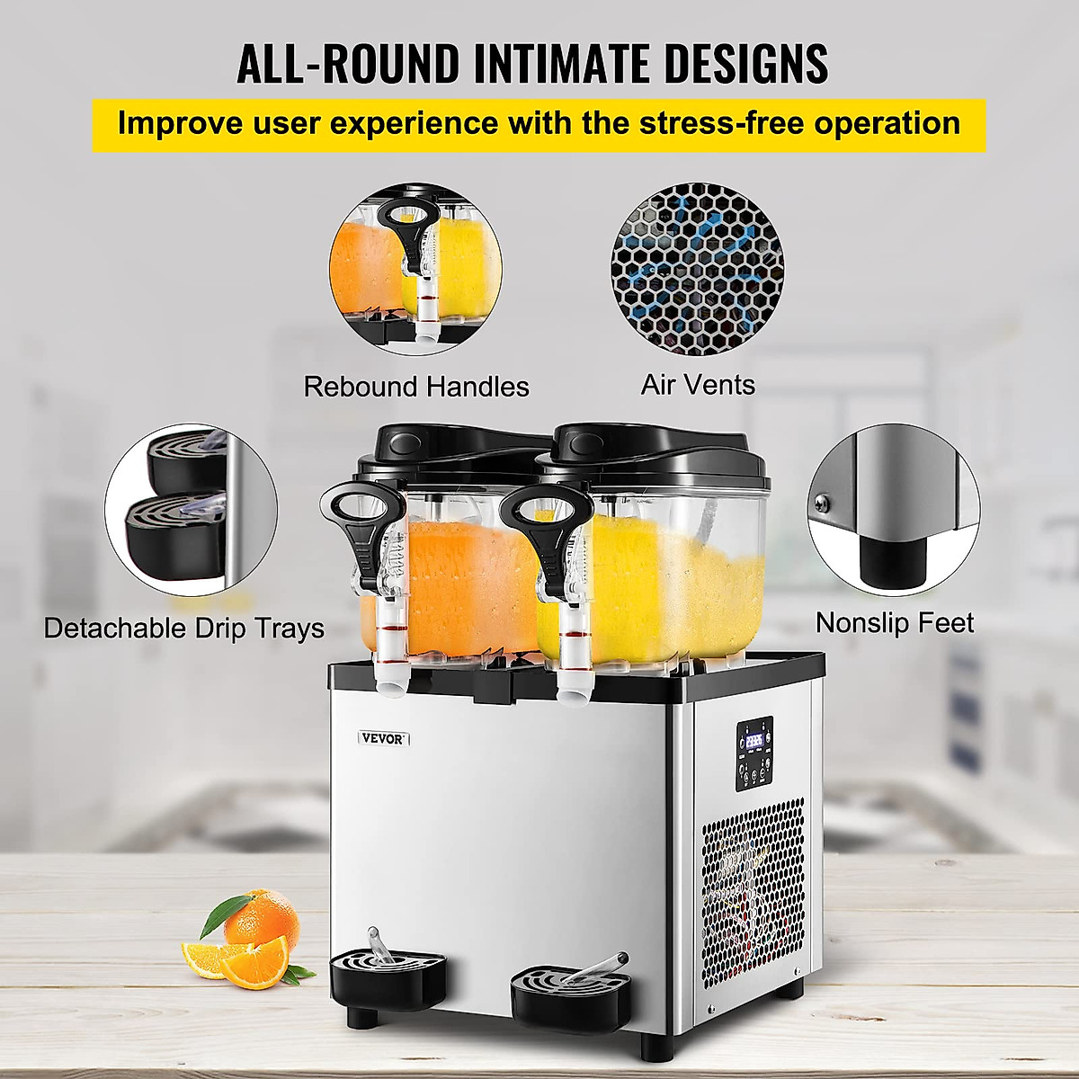 VEVOR Commercial Slushy Machine, 6 L x 2 Tanks 50 Cups Margarita Machine, 700W 110V Stainless Steel Smoothie Frozen Drink Maker, Perfect for Supermarkets Cafes Restaurants Bars and Home Use, Silver