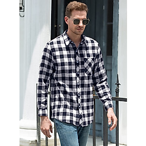 SANGTREE Mens Flannel Plaid Shirts Casual Long Sleeve Button Down Shirt Dad and Son Matching Shirts (Black White, XXL)