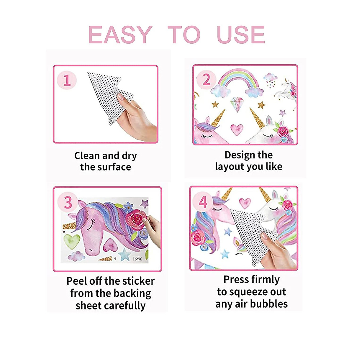 VISCAL 3 Sheets Unicorn Wall Decals Removable Wall Decor Vinyl Stickers Mural Home Decor Bedroom Nursery Birthday Party Christmas Gift for Girls Kids