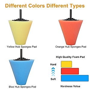 Linkstyle 6PCS Car Wheel Hub Drill Buffing Sponge Pads Kit, 3 inch Shank Polishing Pads for Wheel Hub Cleaning, Auto Cone Metal Polish Buffing Polishing Ball