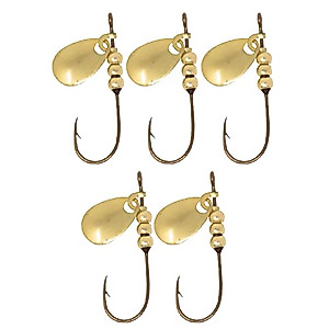 TOOTH SHIELD TACKLE Tungsten Ice Fishing Deadstick Charmer Hook Tip-Up/Tip Down Hook Walleye Crappie Perch Tungsten Jig [Gold] 5 Pack (Hook Size: 6)