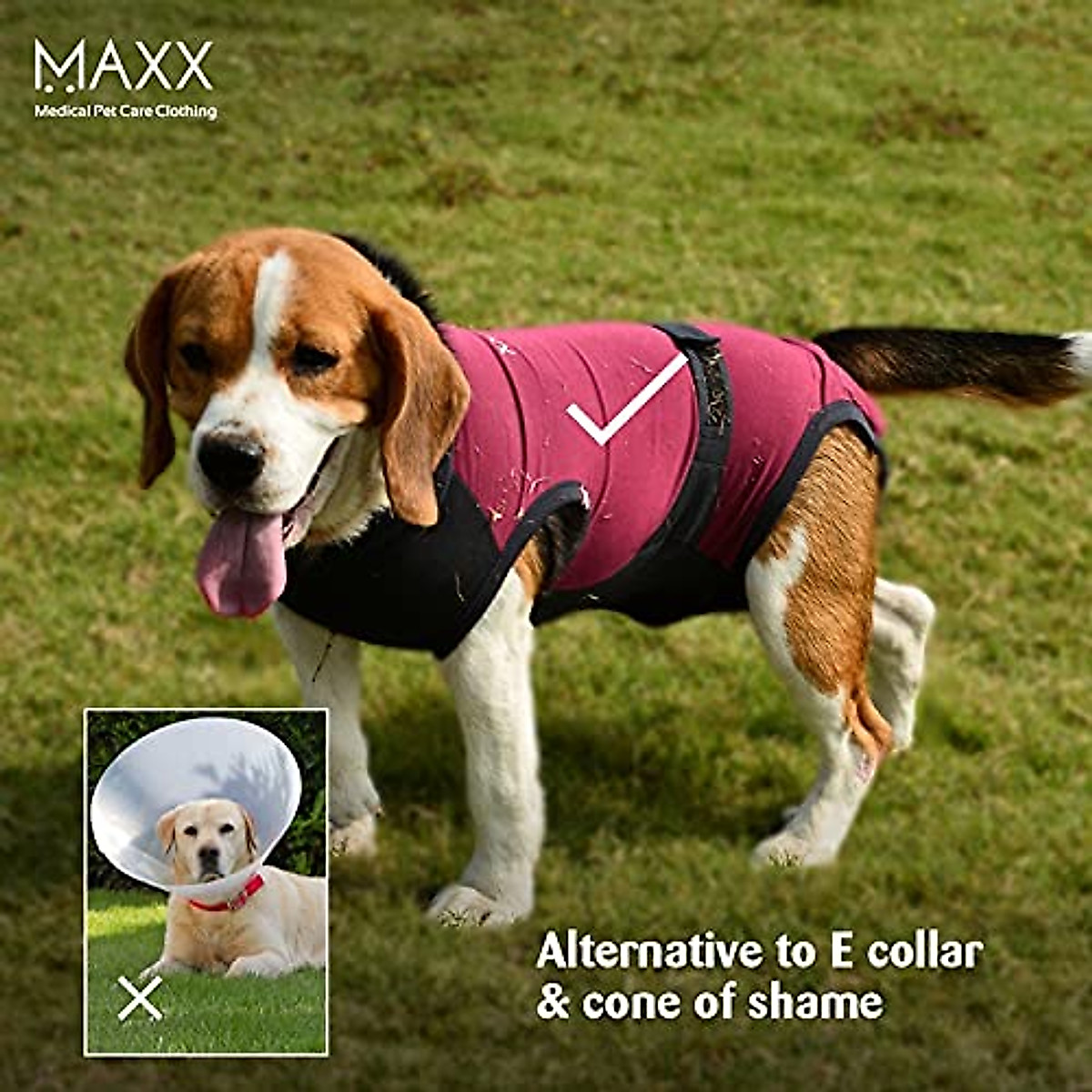 MAXX Recovery Suit for Dogs, E Collar Alternative, Post-Operative Onesie by Vet (Ruby Red Grey, M+)