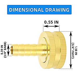 ERGAOBOY 6 Pcs 3/8 Barb To 3/4 Female GHT Thread Swivel Brass Garden Hose Pipe Connector With Clamps,Fit For Garden Hose Repair