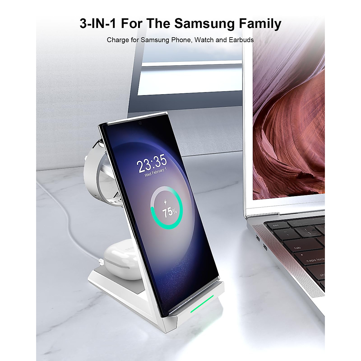 Wireless Charging Station for Samsung - NANAMI 3 in 1 Wireless Charger for Multiple Devices, Fast Charger Stand for Galaxy S24 S23 Ultra S22 S21 Z Flip Fold 4, Watch 6/5/5 Pro/4/3,Galaxy Buds 2 Pro