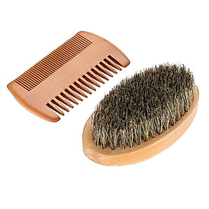 Men's Beard and Mustache Care Kit - Oval Brush, Comb, Grooming Tools for Softening, Conditioning, and Cleaning
