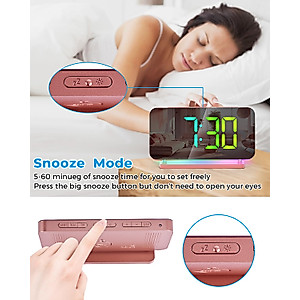 SZELAM Alarm Clock for Bedroom,7.4" Mirror Digital Clocks Large Display,with RGB Night Light, USB C Charger Port,Auto Dimming,LED Desk Clock for Kid Teen Girl Adults Room - Pink