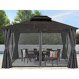 10x10 Double Roof Hardtop Patio Gazebo with Curtains and Netting by ABCCANOPY