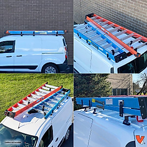 J2000 Aluminum Ladder Roof Rack 2 bar System with Accessories for a 2014-Newer Transit Connect Black