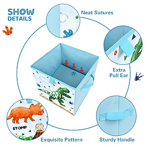 WERNNSAI Cube Storage Bins - 4 Pack Fabric Foldable Storage Cube Organizer for Kids Decorative Storage Baskets with Handles 11" x 11" Home Closet Nursery Room Bedroom (Dinosaur)