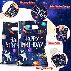 Bokon 50 Pcs Outer Space Birthday Bag Bulk Galaxy Plastic Gift Bags with Handle Planet Party Favor Bags Solar System Astronaut Candy Bags for Kids Birthday Space Theme Party Bags Supplies