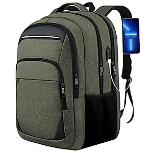 Large Backpack, Extra Durable Travel Laptop Backpack, Laptop Backpack Purse for Women, Business Travel Laptops Backpack with Usb Charging Port for Women, TSA Anti Theft College Computer Bag, Green