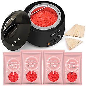 Syncerity Hair Removal Waxing Kit for Sensitive Skin, All-In-One Home Wax Kit with 4 Bags Wax Beads for Hair Removal, Hard Wax Kit for Fine Coarse Body Hair, Brazilian Bikini Face Legs