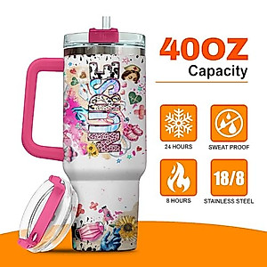 99WHALE Coffee Straws Student Practitioner Cup Er Cups Leopard Travel Women Nurses Print For, Nurse Gifts, Tumbler 40 Oz With Handle Lid And Straw, Nurse Rainbow Collaboration