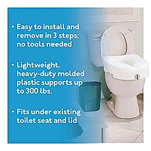 Carex E-Z Lock Raised Toilet Seat, 5 Inch Height, Toilet Seat Riser For Elderly and Handicap, Round Or Elongated Toilets, Elevated Toilet Seat and Toilet Riser For Seniors, Handicapped