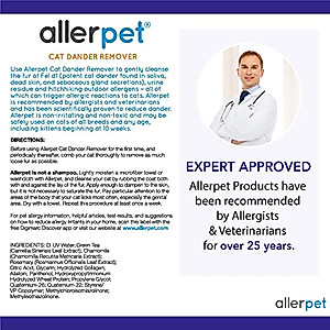 Allerpet Cat Dander Remover w/Free Applicator Mitt & Sprayer - Effective Cat Allergy Relief - Anti Allergen Solution Made in USA - (12oz)
