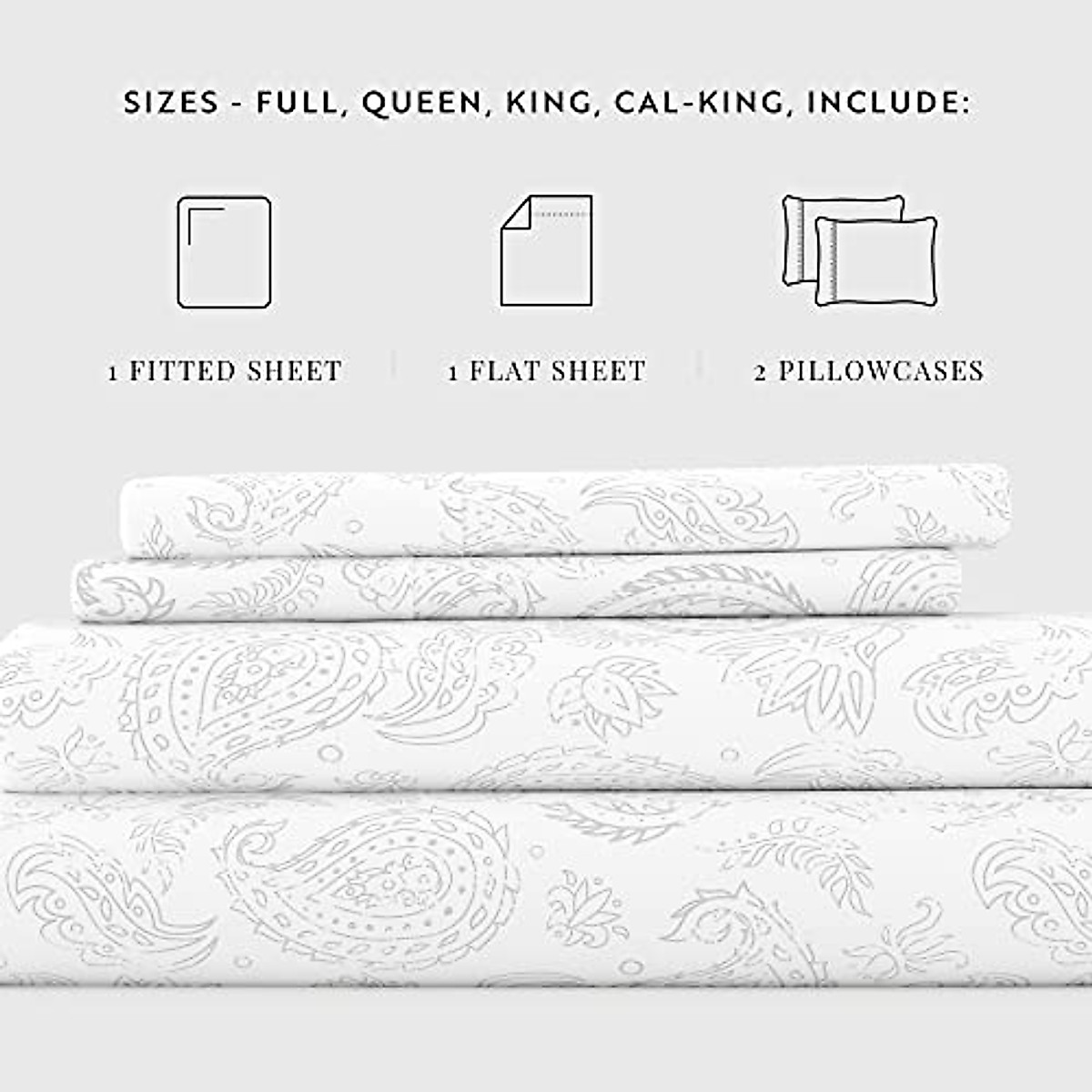 ienjoy Home 4 Piece Coarse Paisley Patterned Home Collection 4 Sheet Set, King, Gray
