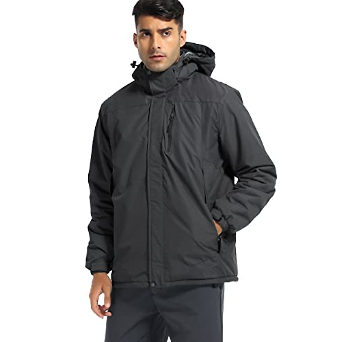 Purltoan Rain Jacket Men Winter Mountain Snow Skiing Raincoats Windproof Water Resistant Soft Shell Fleece Tactical Coat Darkgrey 3XL