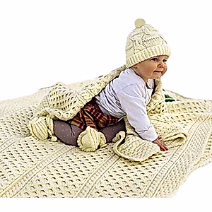 100% Irish Merino Wool Aran Baby Blanket by Carraig Donn