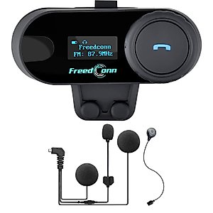FreedConn 1pcs TCOM-SC Bluetooth Motorcycle Headset,2-3 Riders Helmet Bluetooth Intercom, Universal Communication Systems with Music Sharing/LCD Screen/FM Radio/Mobile Phone/GPS/Waterproof
