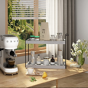 LETUBUYU 2- Tier Bathroom Counter Organizer, Standing Vanity Counter Rack Cosmetic Holder, Countertop Storage Shelf Cosmetic Organizer Holder,Kitchen Spice Rack Basket Counter Shelf (Rustic Gray)