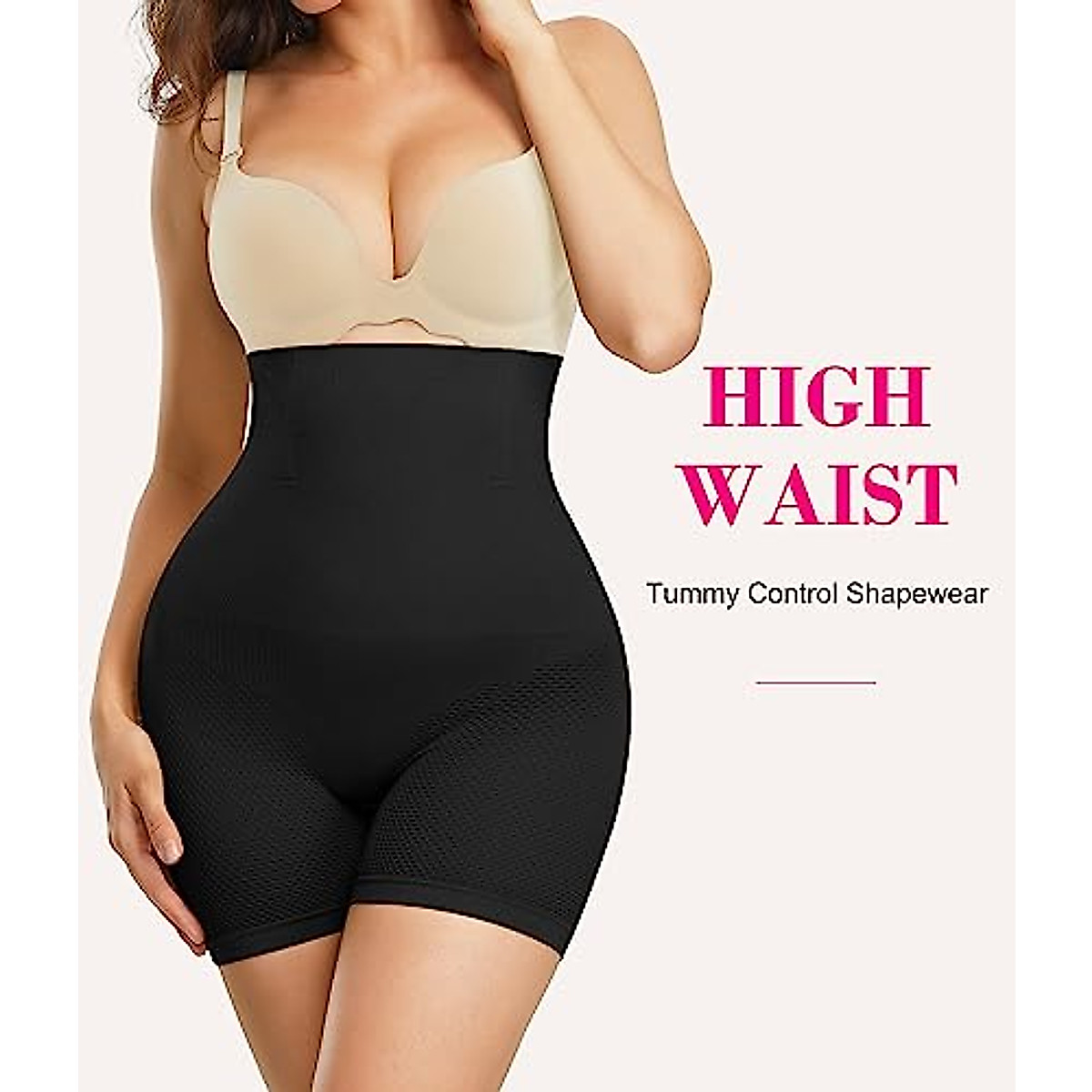 Nebility Women Waist Trainer Shapewear Tummy Control Body Shaper Shorts Hi-Waist Butt Lifter Thigh Slimmer (3XL/4XL, Black)