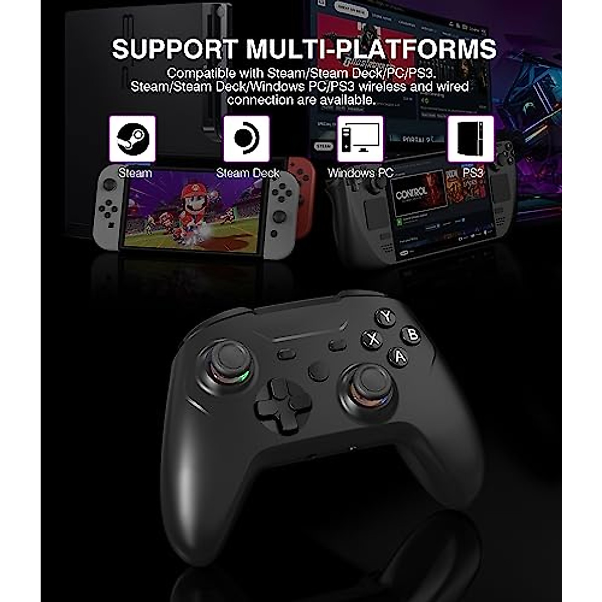 DOBE 𝙎𝙩𝙚𝙖𝙢 𝘾𝙤𝙣𝙩𝙧𝙤𝙡𝙡𝙚𝙧, Wireless Gaming Controller for Steam/Steam Deck/PC Windows/PS3, PC Gamepad with Adjustable Dual Vibration & Headphone Jack (Battery Required)