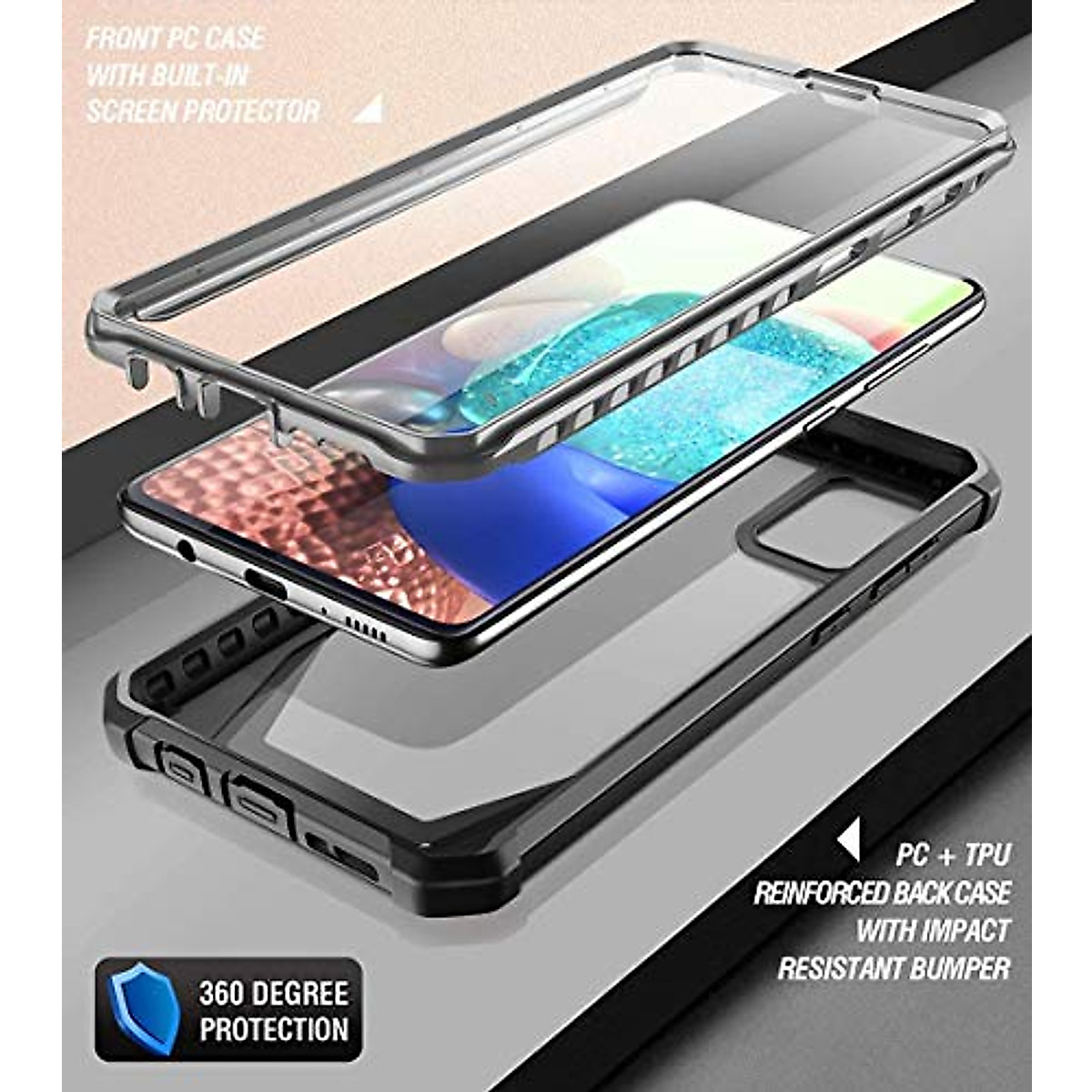Poetic Guardian Series for Samsung Galaxy A71 5G Case, [Not Fit Verizon A71 5G UW] [Not Fit A71 4G] Full-Body Hybrid Shockproof Bumper Cover with Built-in-Screen Protector, Black/Clear