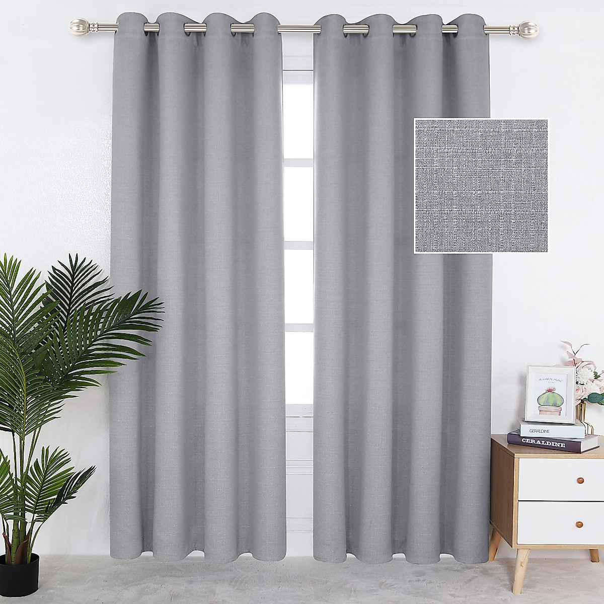 LUSHLEAF Blackout Curtains for Bedroom/Living Room/Kitchen Thermal Insulated Grommet Linen Look Room Darkening Curtain Primitive Window Draperies 2 Panels,52 x 84 inch Grey