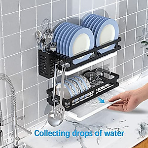 Virgorack Dish Rack, Wall Mounted Stainless Steel Dish Drying Rack, Kitchen Storage with Dish Drainer and Hanging Chopsticks Holder (2 Tier)