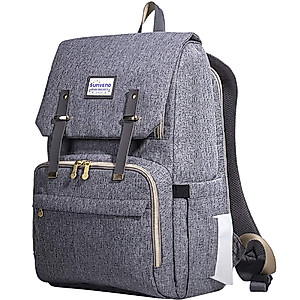 SUNVENO Baby Diaper Bag Backpack Nappy Changing Waterproof Function Organizer Large Stylish Mommy Bag Backpack (Gray)
