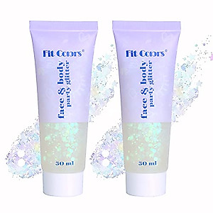 Face Glitter Gel, 2 Jars Holographic Chunky Glitter Makeup for Body, Hair, Face, Nail, Eyeshadow, Long Lasting and Waterproof Mermaid Sequins Liquid Glitter Total 6 Colors Available (#6, White, 2PCS)