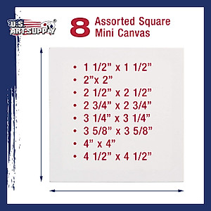 U.S. Art Supply Mini Stretched Canvas 10-Ounce Primed Square Assortment (8-Canvases Square inch Sizes - 1-1/2", 2", 2-1/2", 2-3/4", 3-1/4", 3-5/8", 4", 4-1/2")
