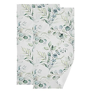 Wamika Leaves Hand Bath Towel Green White Kitchen Bathroom Faucet Towel Botanical Flowers Fingertip Towel Set Highly Absorbent SPA Gym Guest Shower Towels 16x30 Inch Holiday Decorations