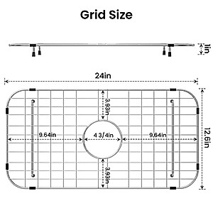 Frsmvati Sink Bottom Grid 24-1/8" x 12-5/8", Centered Drain with Corner Radius 1-1/2", Sink Protector for Kitchen Sink for Single Bowl Kitchen Sink