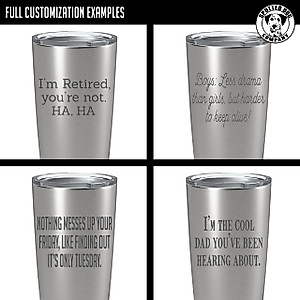 Personalized 20oz (17 Colors) Insulated Stainless Steel Tumbler Cup with Lid, Custom Etched, Customized Engraved Father’s Day Gift Idea for Women Men Her Him, Halpert Monogram Initial Name (Stainless)