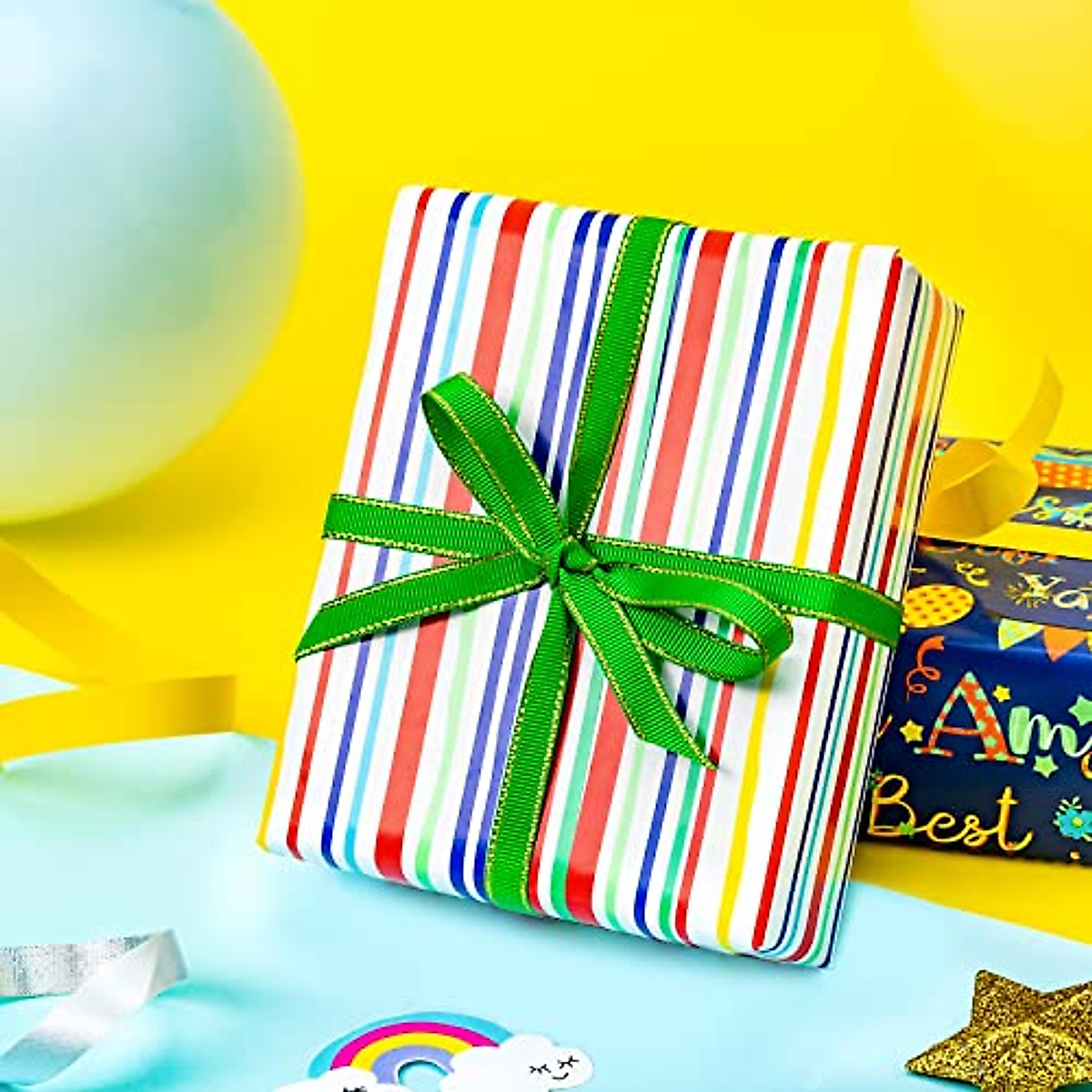 MAYPLUSS Reversible Wrapping Paper Roll - Mini Roll - 17 Inch X 32.8 Feet - Birthday Design (47.3 sq.ft.ttl)