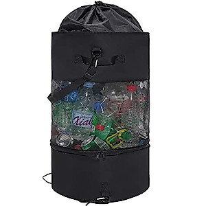 EZAKIE Boat Trash Bag Large Boat Trash Can for 80+ Cans, Boat Trash Container with Bottom Zipper Opening, Outdoor Boat Garbage Sack Storage Bag Hanging Portable Mesh Fishing Boat Accessories (Black)