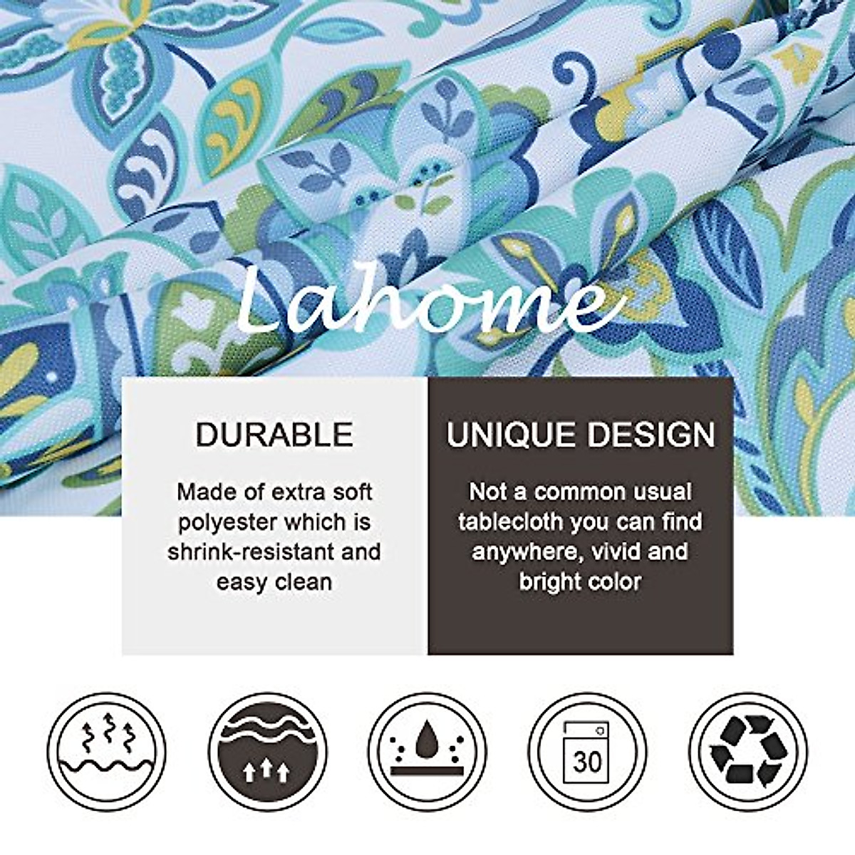 Lahome Paisley Flower Outdoor Tablecloth with Umbrella Hole - Water Resistant Spillproof Table Cover for Patio Table (Paisley, Zippered - 60" x 60" Square)