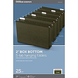 Office Depot Box Bottom Hanging File Folders, 2in. Expansion, Legal Size, Standard Green, Pack of 25, 406090OD