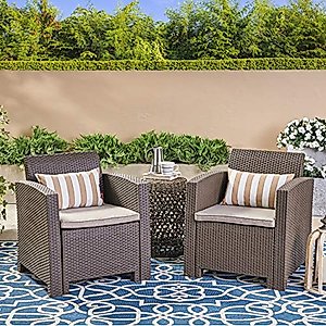 Great Deal Furniture Fiona Outdoor Brown Faux Wicker Club Chairs with Mixed Beige Water Resistant Cushions (Set of 2)