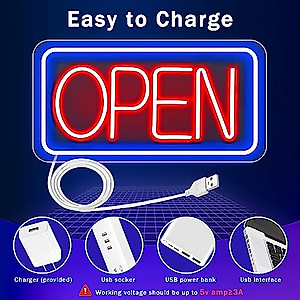 Open Sign With Adapter Neon Open Sign LED With 5 Adjustable Brightness Open Signs For Business Window Open Neon Sign Party Stores Shop Coffee Salon Hotel (Blue/Red-Horizontal) 16.5"X 9"