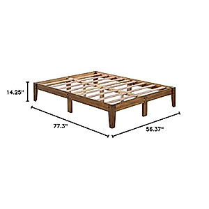 PrimaSleep 14 Inch Solid Wood Platform Bed Frame/Anti-Slip Support/No Box Spring Needed/Easy to Set, Full, Light Brown