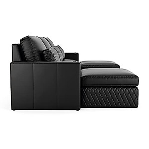 Seatcraft Diamante Sofa w/Two Ottomans, Living Room, Italian Leather, Down Feather Lining, Strong Engineered Reinforced Wood Frame, Black