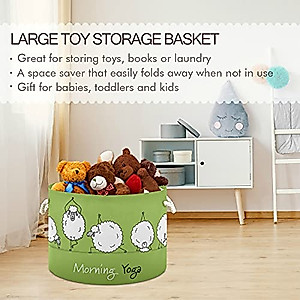 linqin Funny Sheep Doing Yoga Large Collapsible Storage Basket, 20''x 14'' Nursery Basket for Toys, Pillows, Cushions in Bedroom, Living Room, Laundry Room, Home Decor